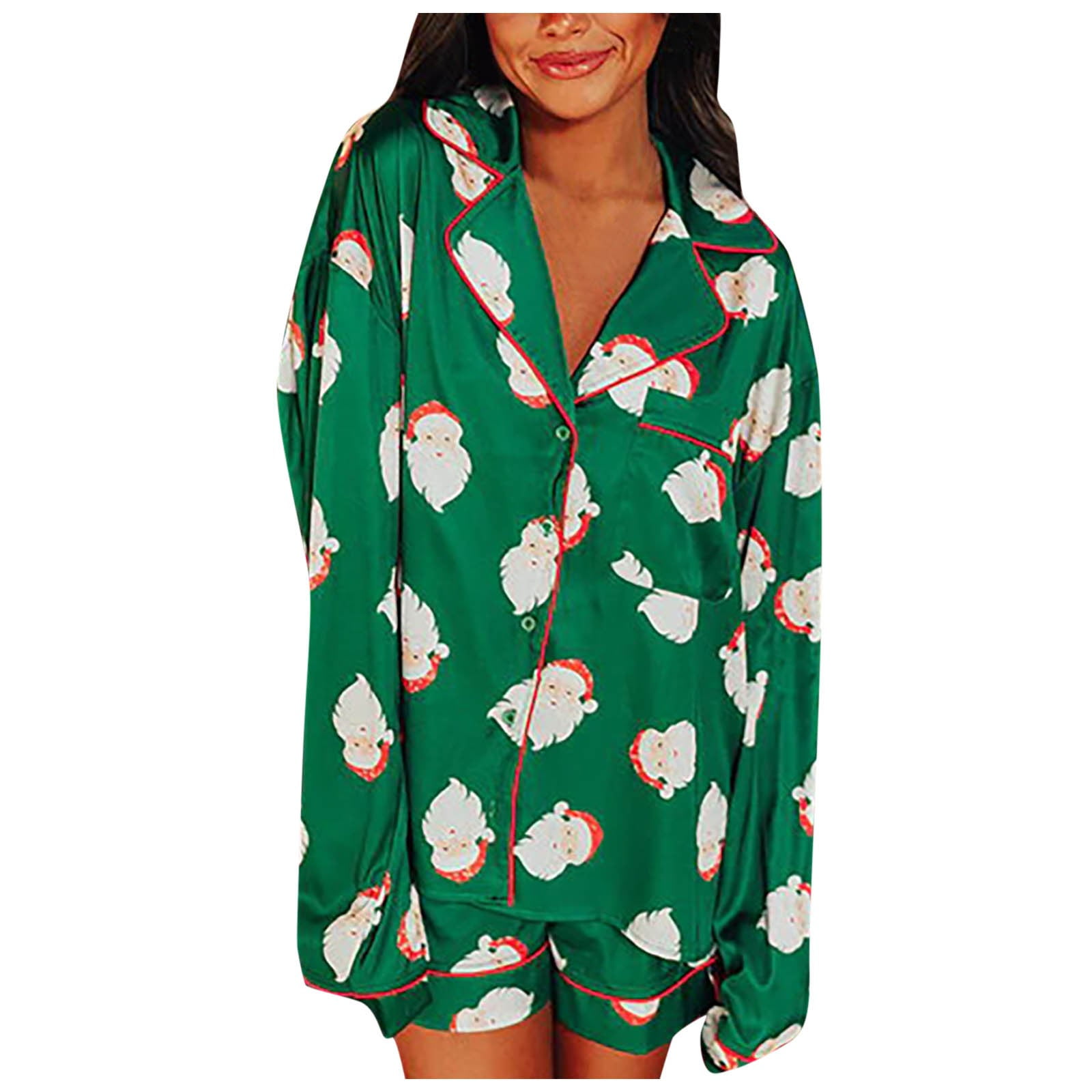 Cnbwig Christmas Candy Pajamas for Women Button Down Long Sleeve Top ...