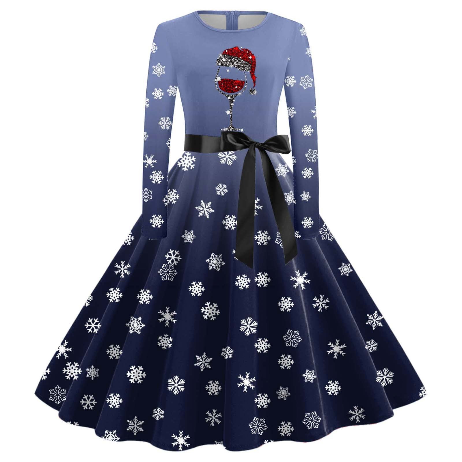 Cnbwig Christmas Dress for Women A Line Dress Long Sleeve Christmas ...