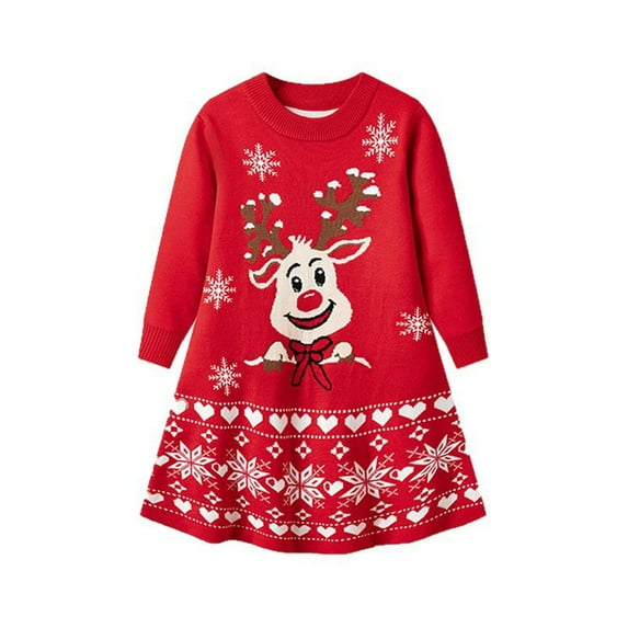 Cnbwig Christmas Knit Dress for Girls Long Sleeve Holiday Party Gown ...