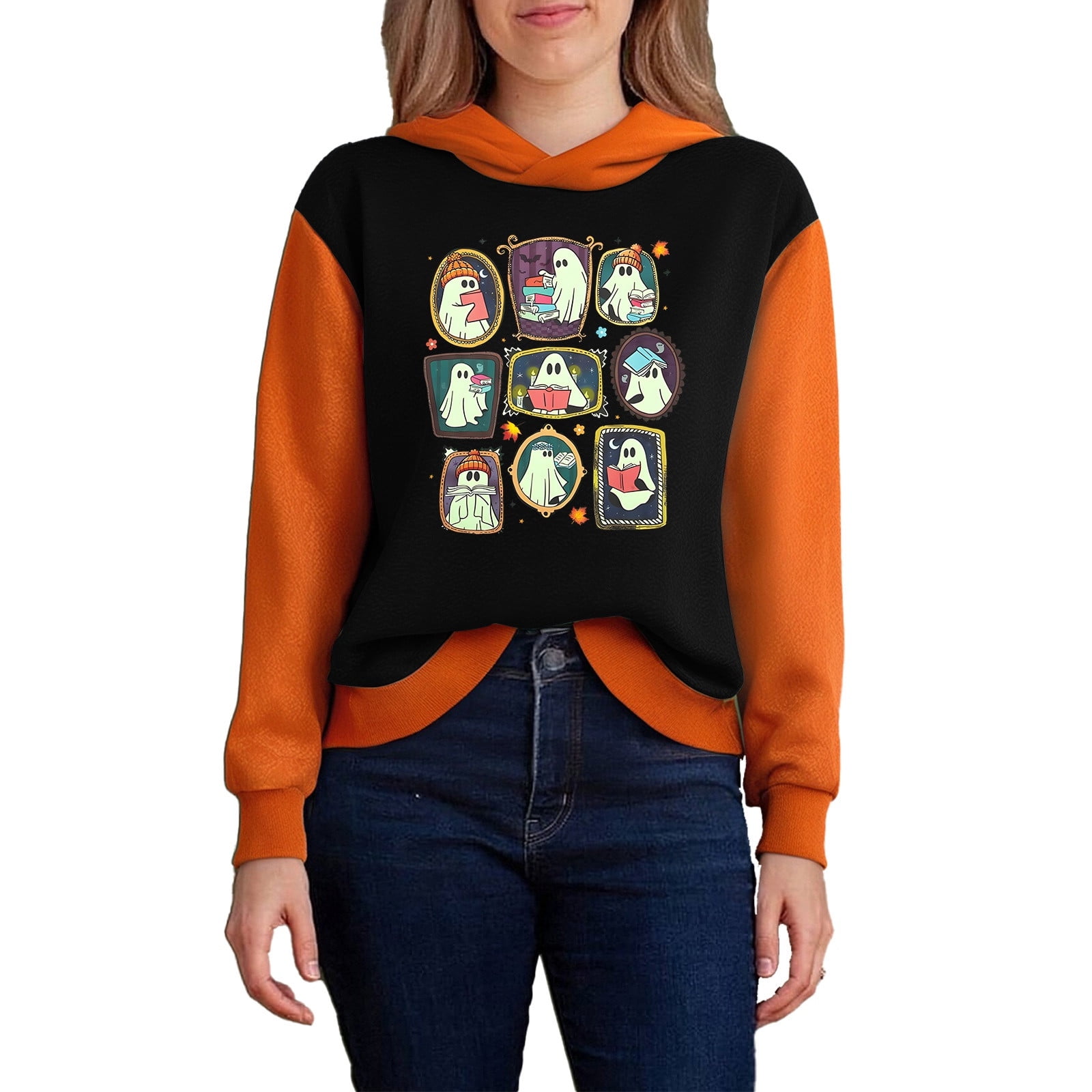 Cnbwig Graphic Hoodies Halloween Cute Specter Printed Hoodie Patchwork ...