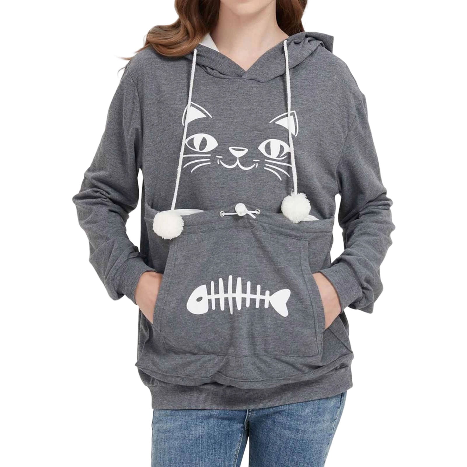 Cnbwig Hoodies for Women Sweatshirts Cute Cat and Fishbone Print ...