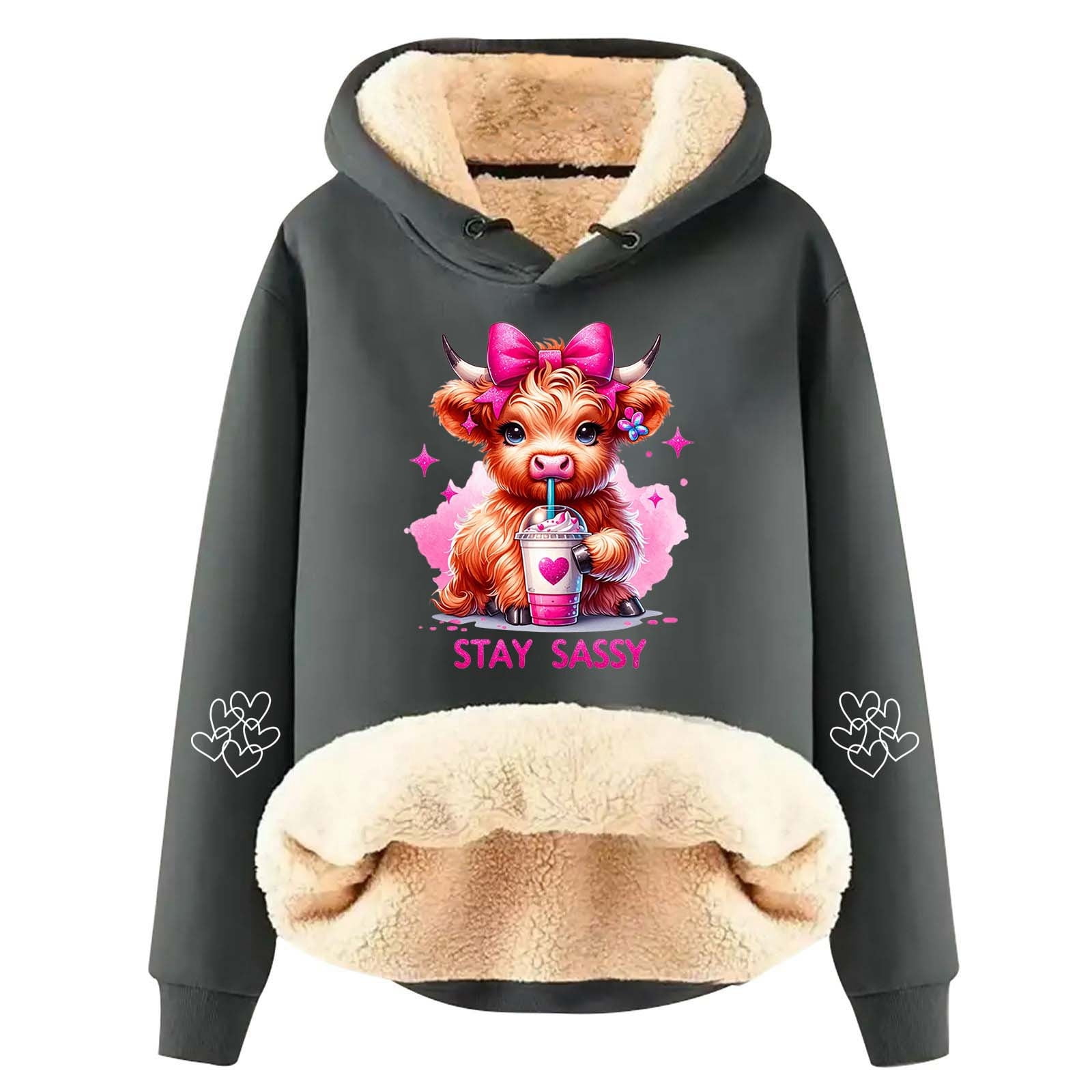 Cnbwig Ladies Jackets Fall Hoodies Fashion Cattle Printed Winter Thick ...