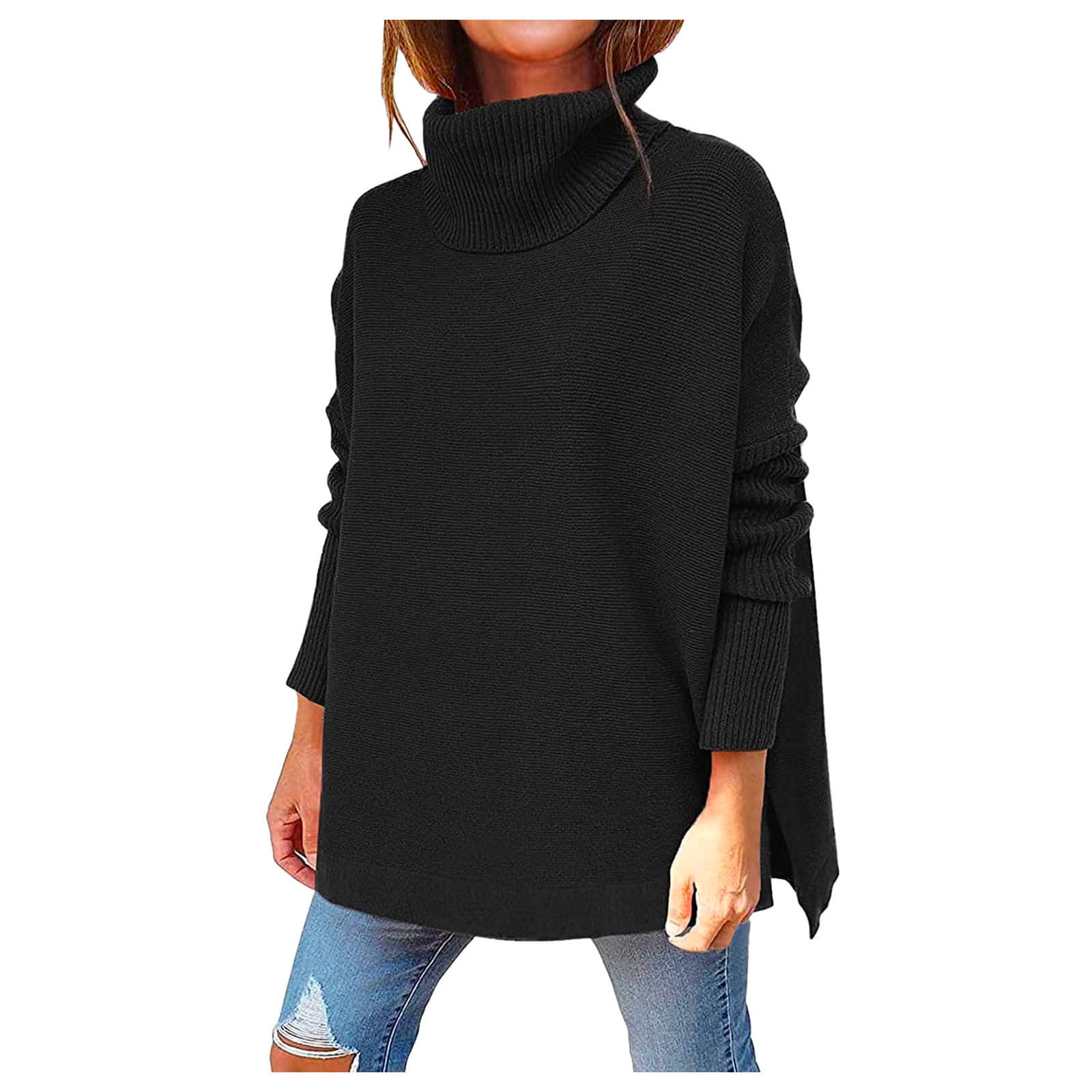 Cnbwig Sweater Dresses for Women 2025 Turtleneck Mid Length Bat Sleeved Hem Tunic Pullover ...