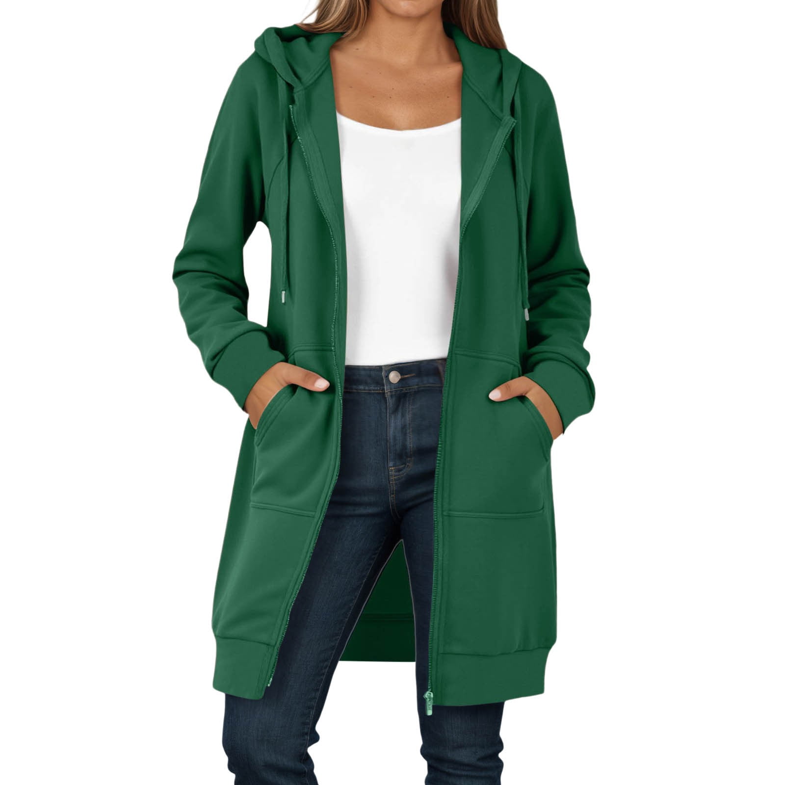 Cnbwig Sweatshirt for Women Autumn and Winter Long Jacket Zipper Solid ...