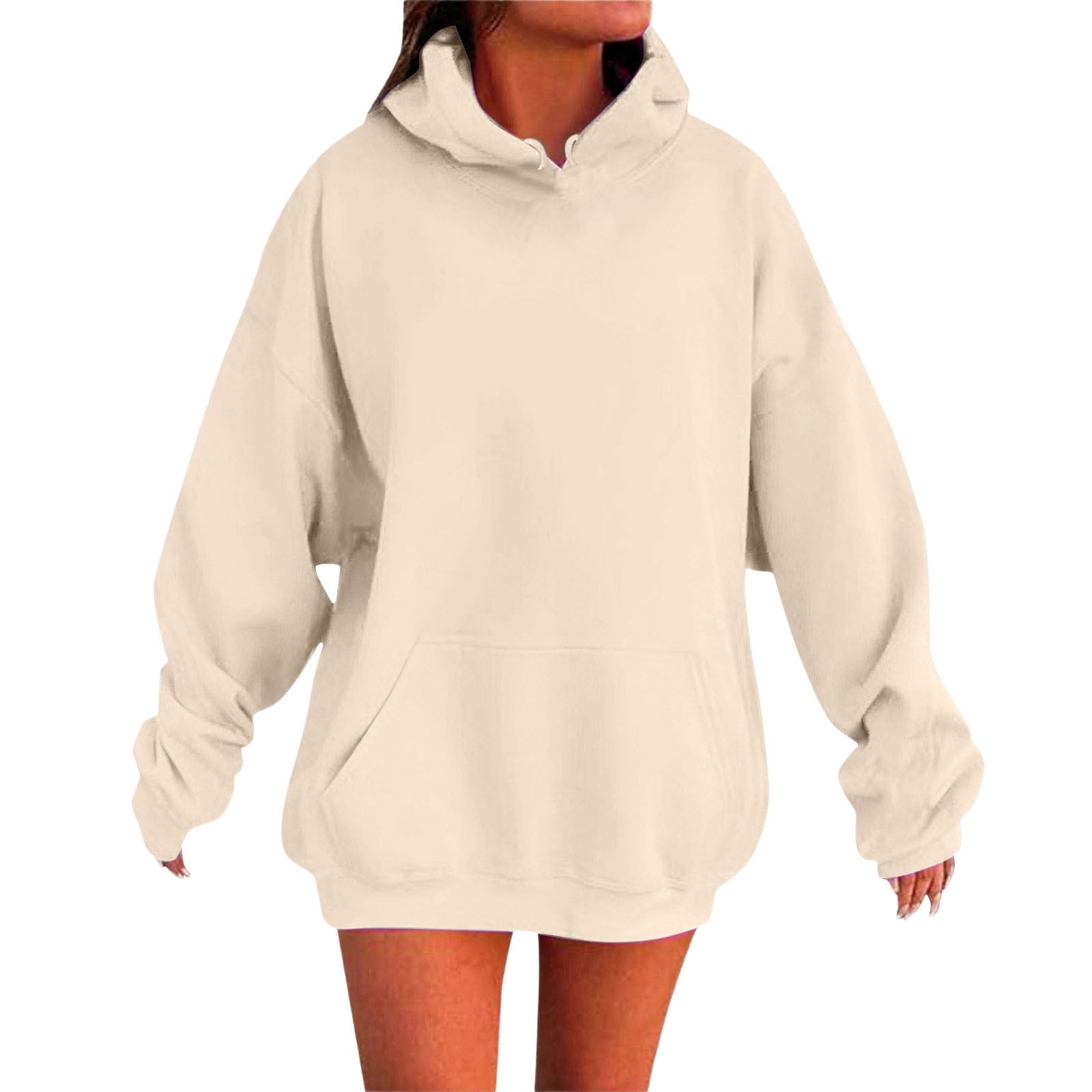 Cnbwig Sweatshirts for Women Solid Color Drop Shoulder Hoodie Pullover ...