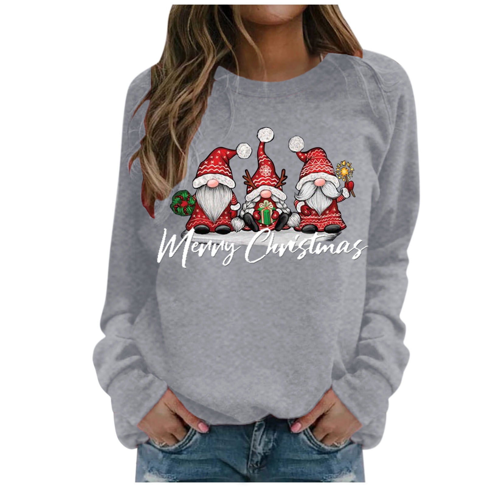Cnbwig Women Sweatshirt Merry Christmas Round Neck Long Sleeve Print ...