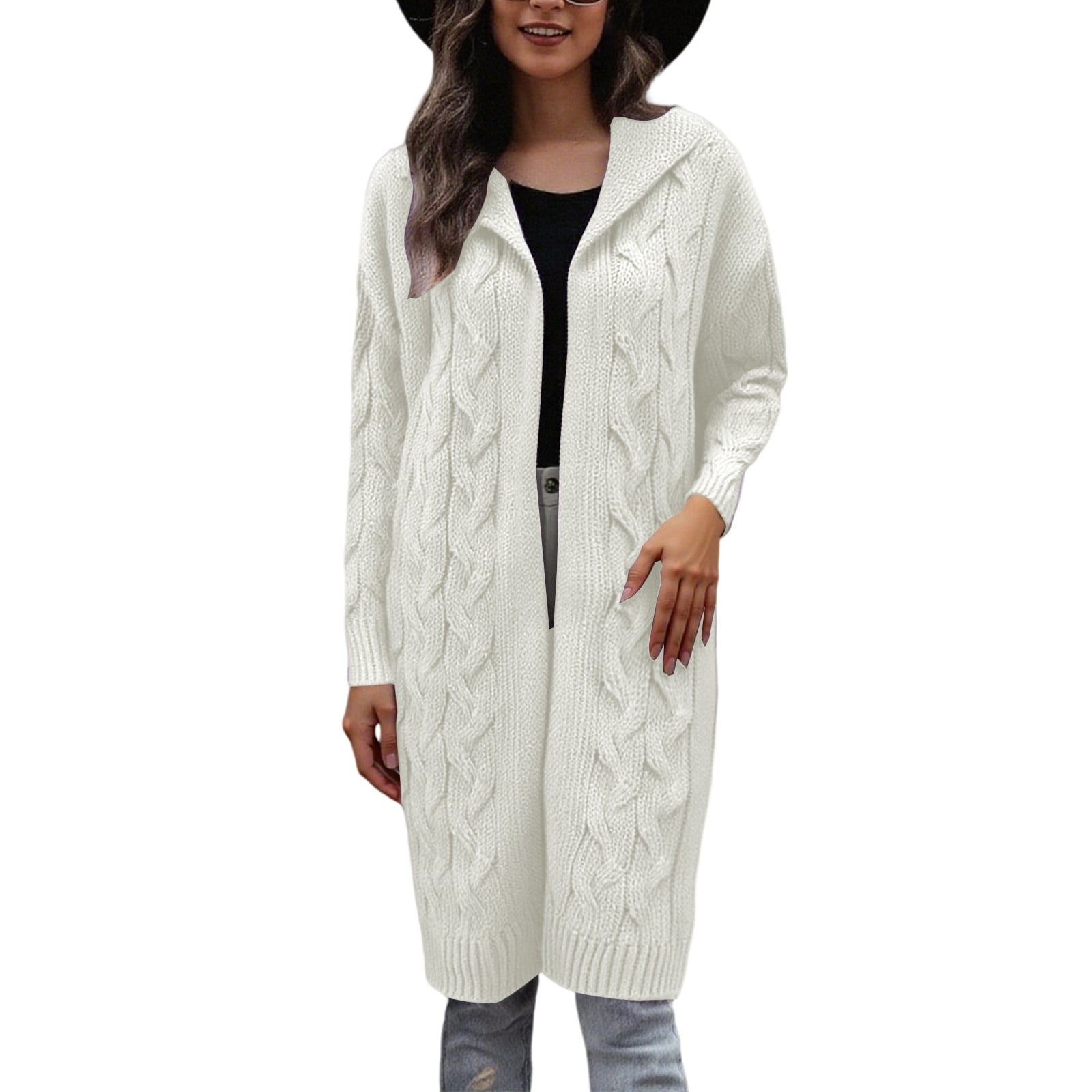 Cnbwig Women's Cardigan Classic Casual Knitted Hooded Sweater Solid ...