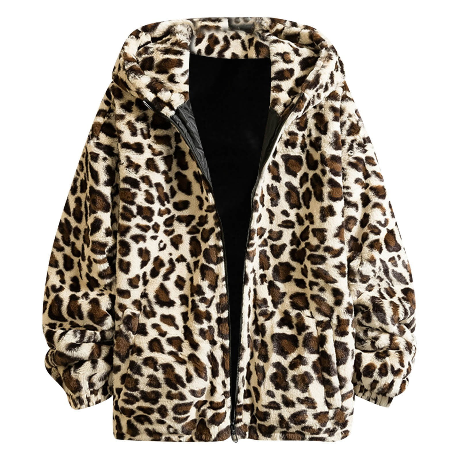 Cnbwig Women's Jacket Leopard Print Hop Loose Fitting Zipper Hooded ...