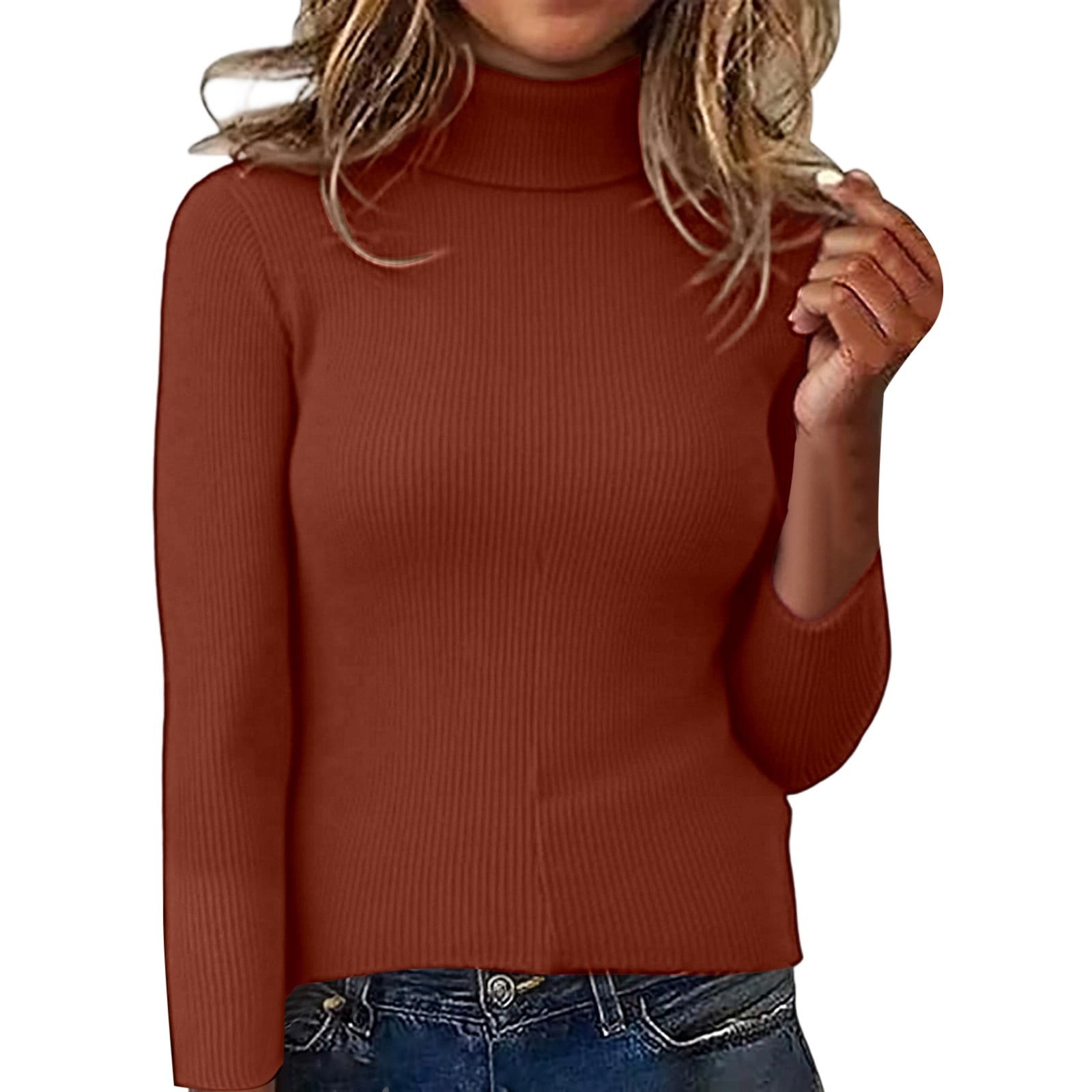Cnbwig Women's Sweaters Solid Color Pullover Sweater Slim Knitted ...