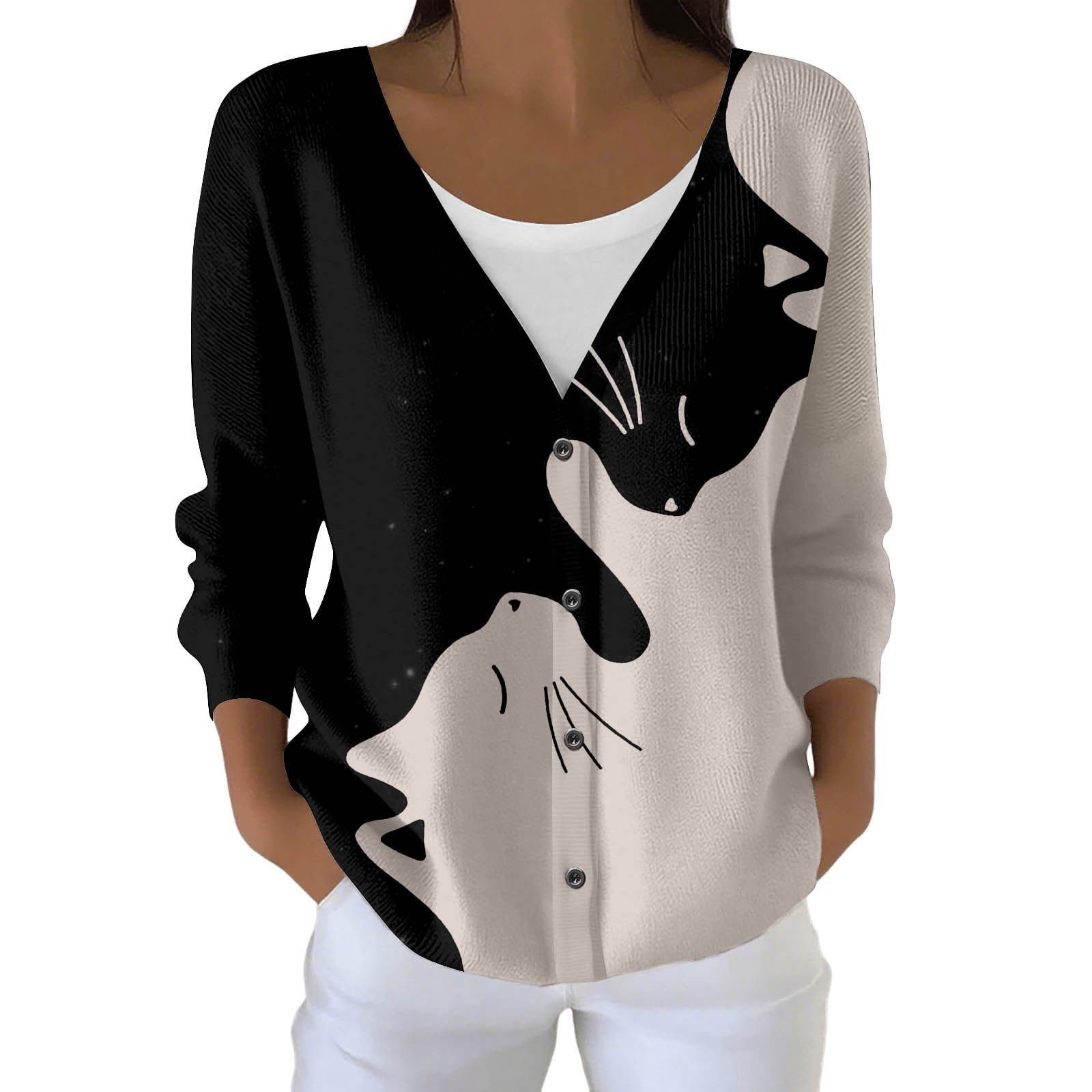 Cnbwig Womens Cardigan Sweaters Elegant Long Sleeve Jacket Knit ...