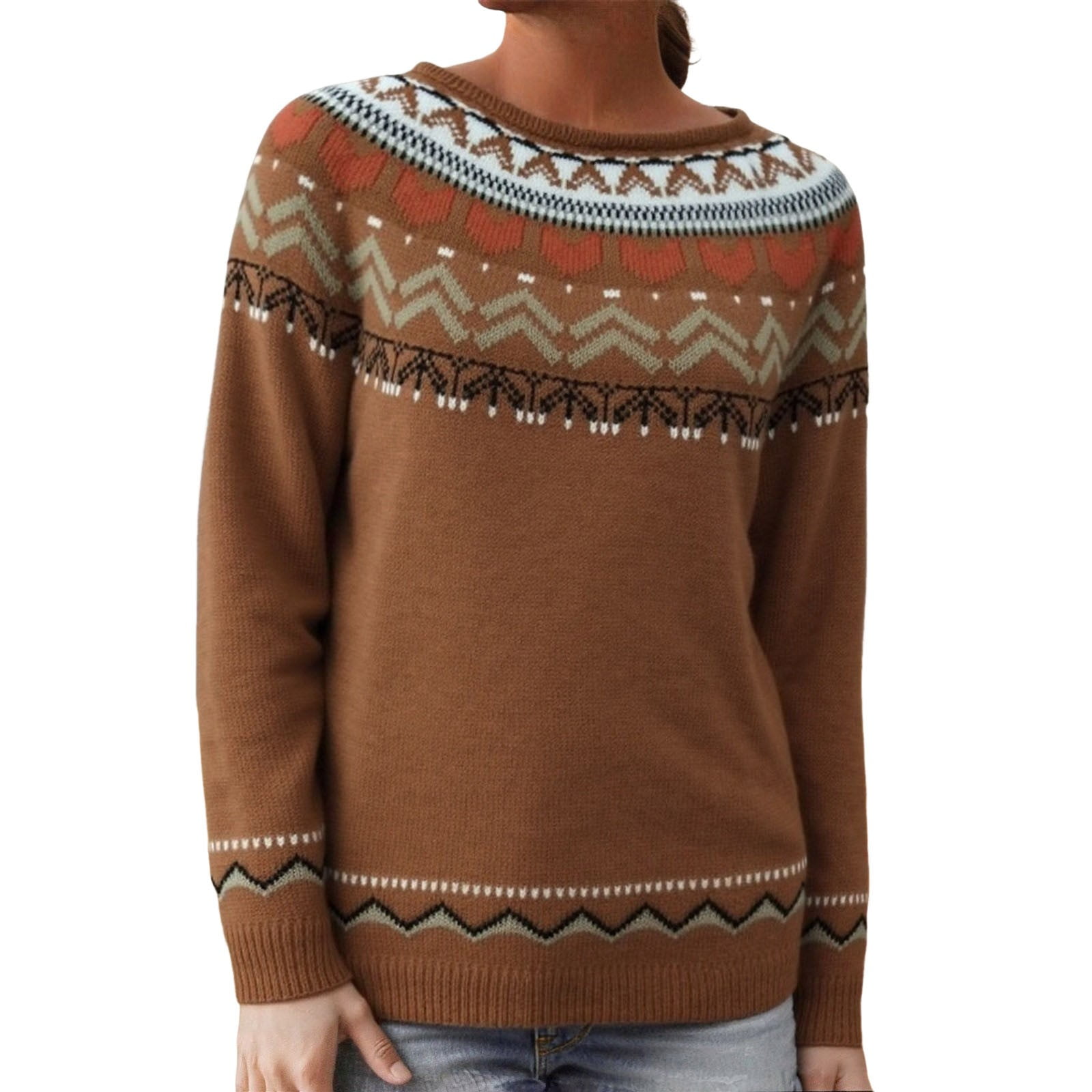 Cnbwig Womens Sweaters Floral Knitted Sweater Long Sleeve Boat Neck ...