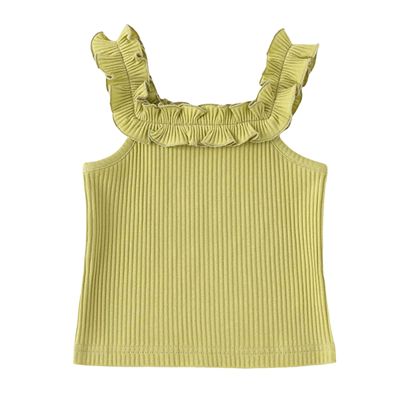 Cnuiaeg Girls' Ribbed Sleeveless Tank Top with Adorable Ruffled Detailing,Color Green,Size 6-12 ...