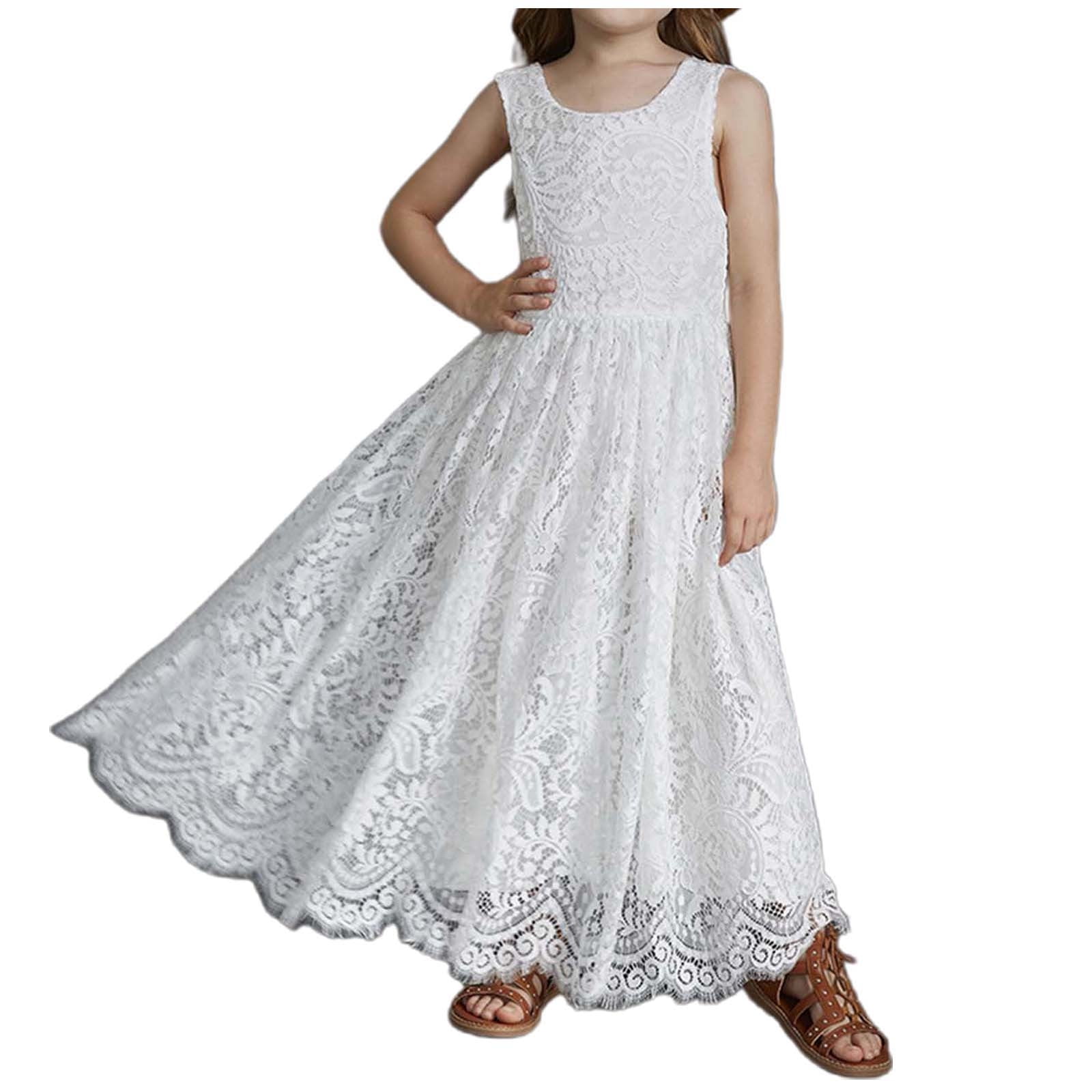 Cnuiaeg Girls Solid Color Casual Dress,Sleeveless & Irregular Hem,Princess Style,Color White ...