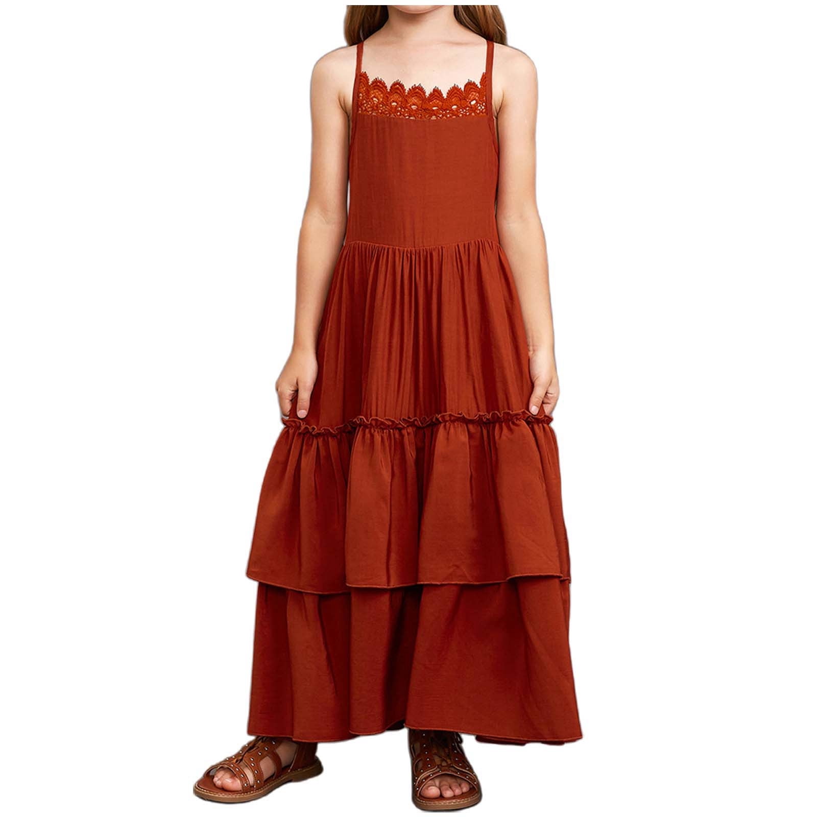 Cnuiaeg Girls Spaghetti - Strap Maxi Dress for Summer,Ruffled Layers ...