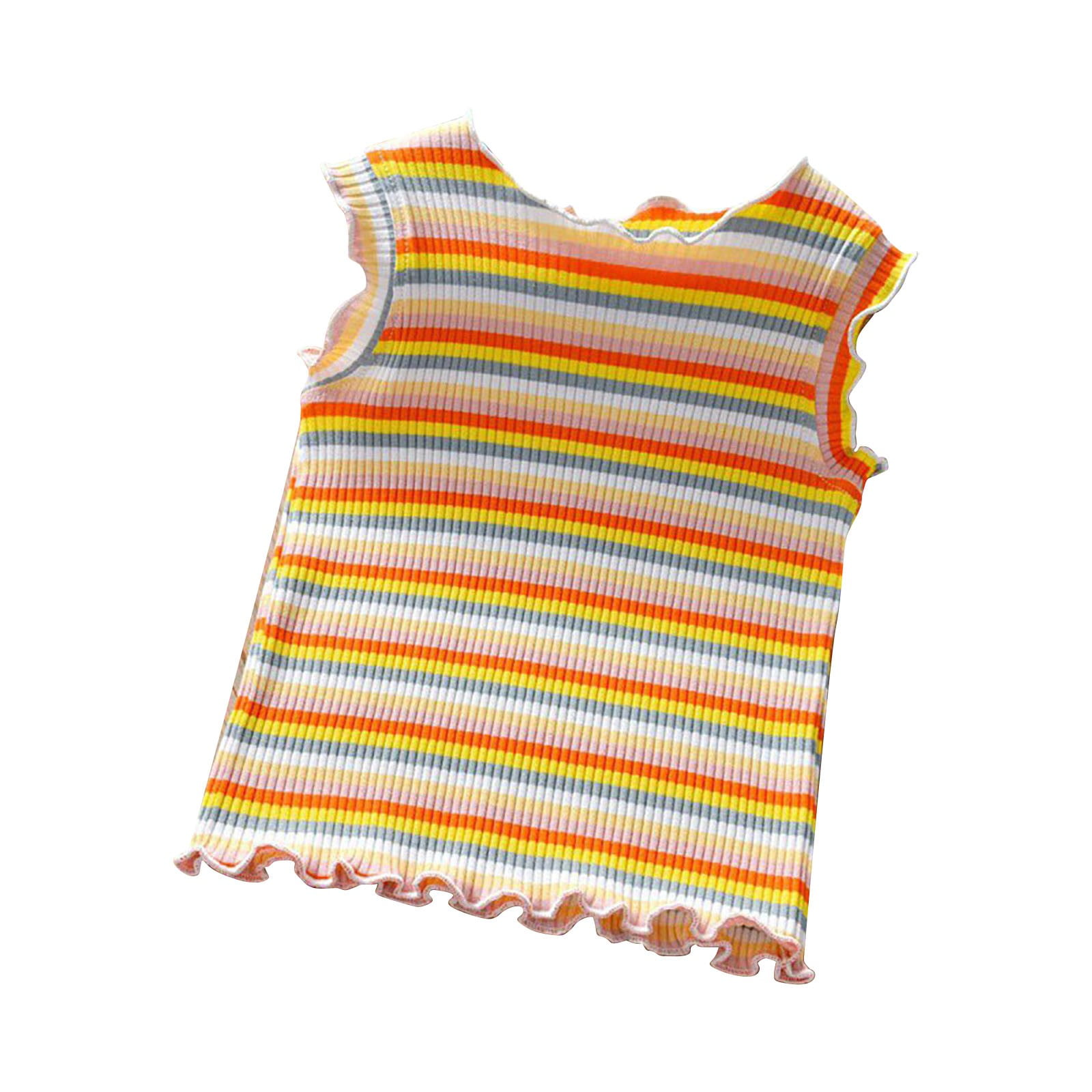 Cnuiaeg Girls Summer Ribbed Sleeveless Striped Tank Tops with Ruffled ...