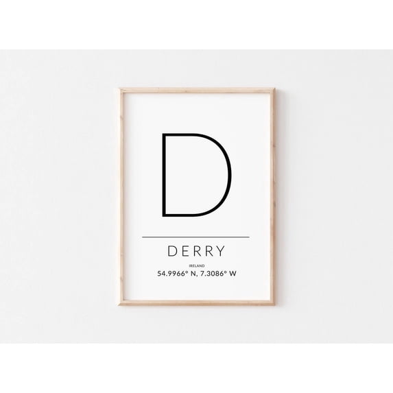 Co Derry Ireland Poster Minimalist Typography GPS Coordinates Poster ...