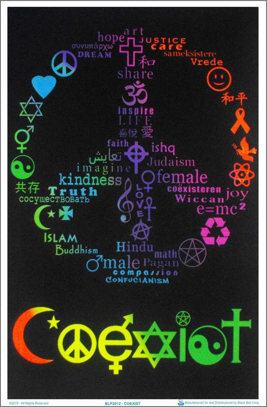 Co-Exist Zen Peace Sign Blacklight Poster - Flocked - 23" x 35 ...