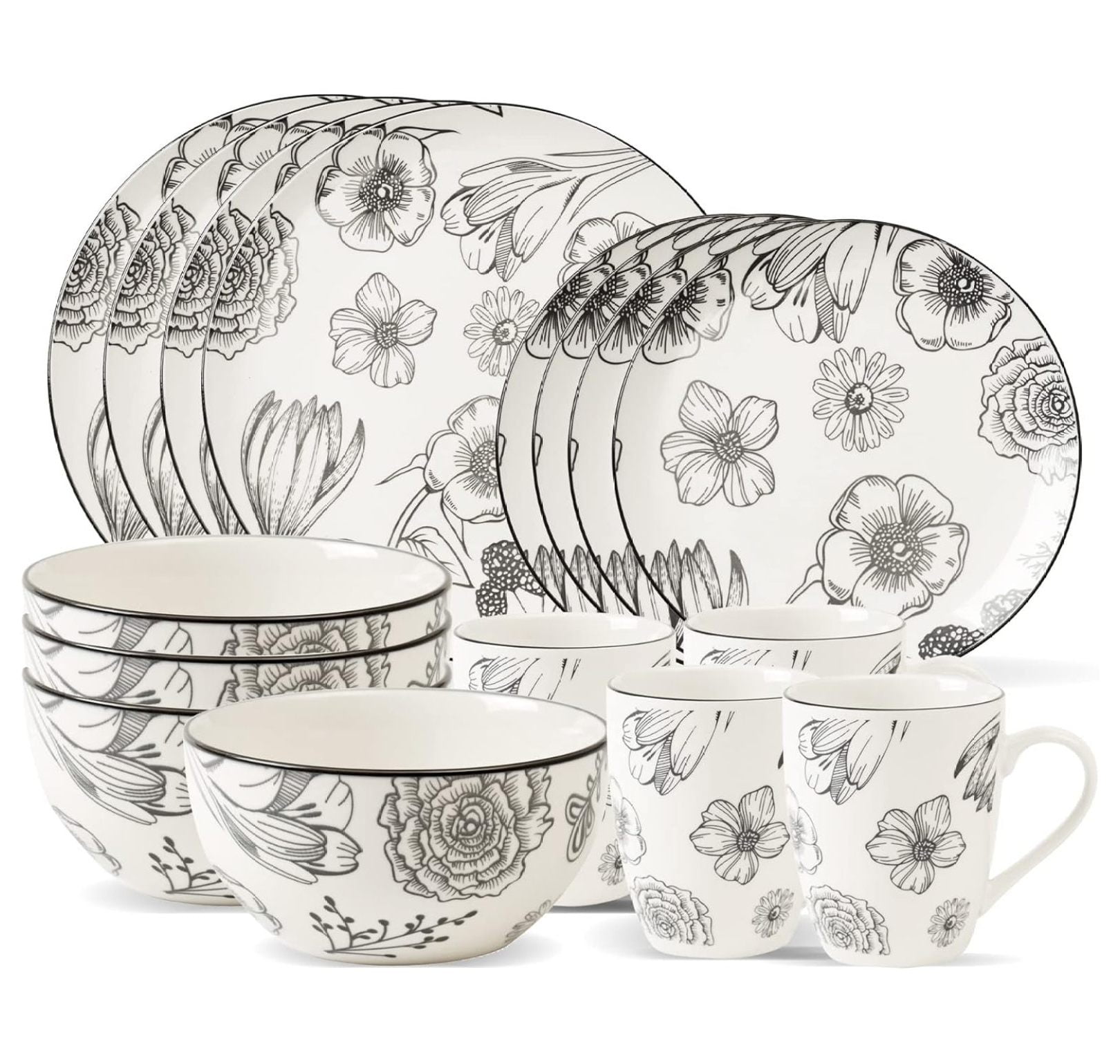 & Co. - Floral Bouquet Plates and Bowls Sets, Modern Dinnerware Set ...