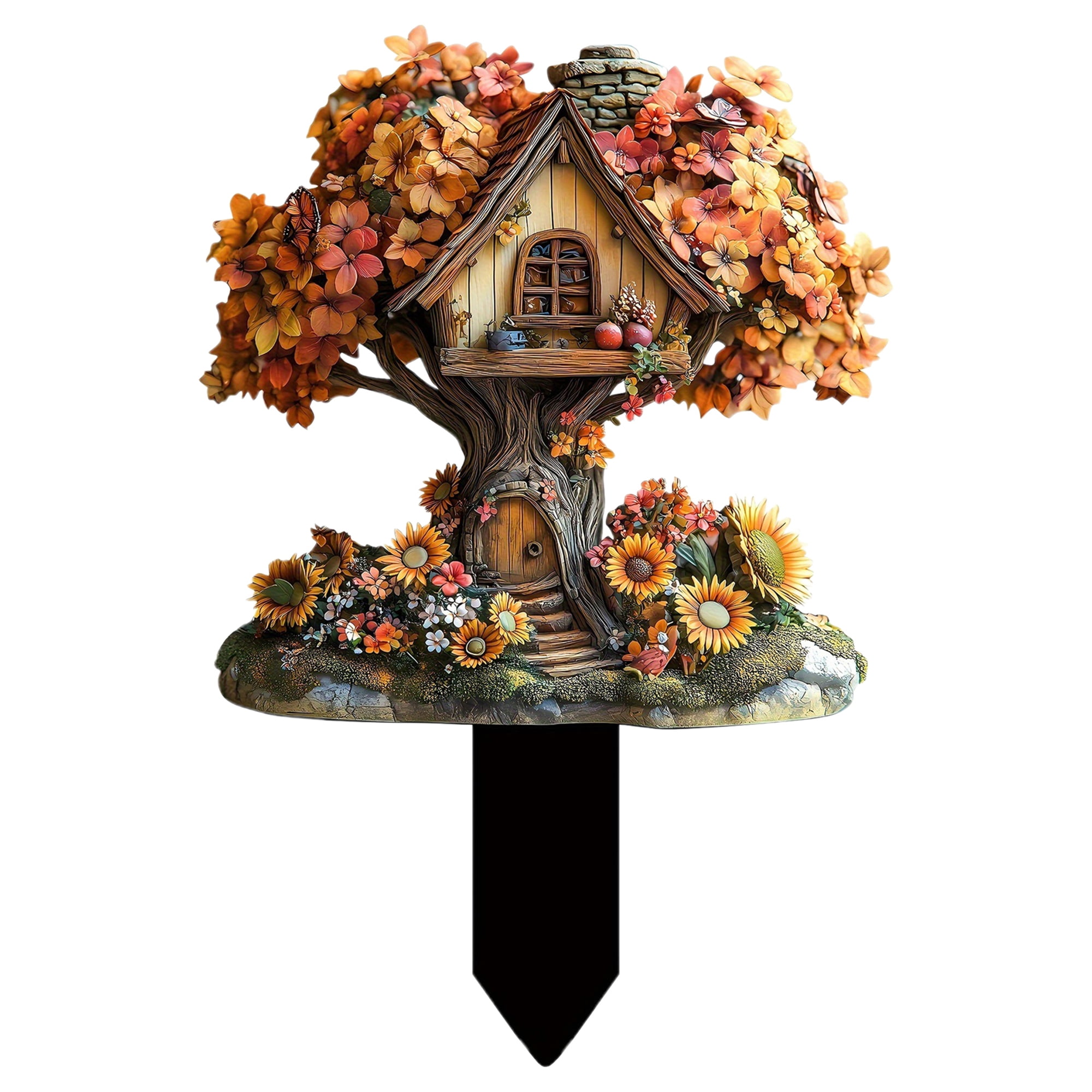 Co.MMehjri Fall Yard Stakes Creative Magic Fairy Tree House Flower ...