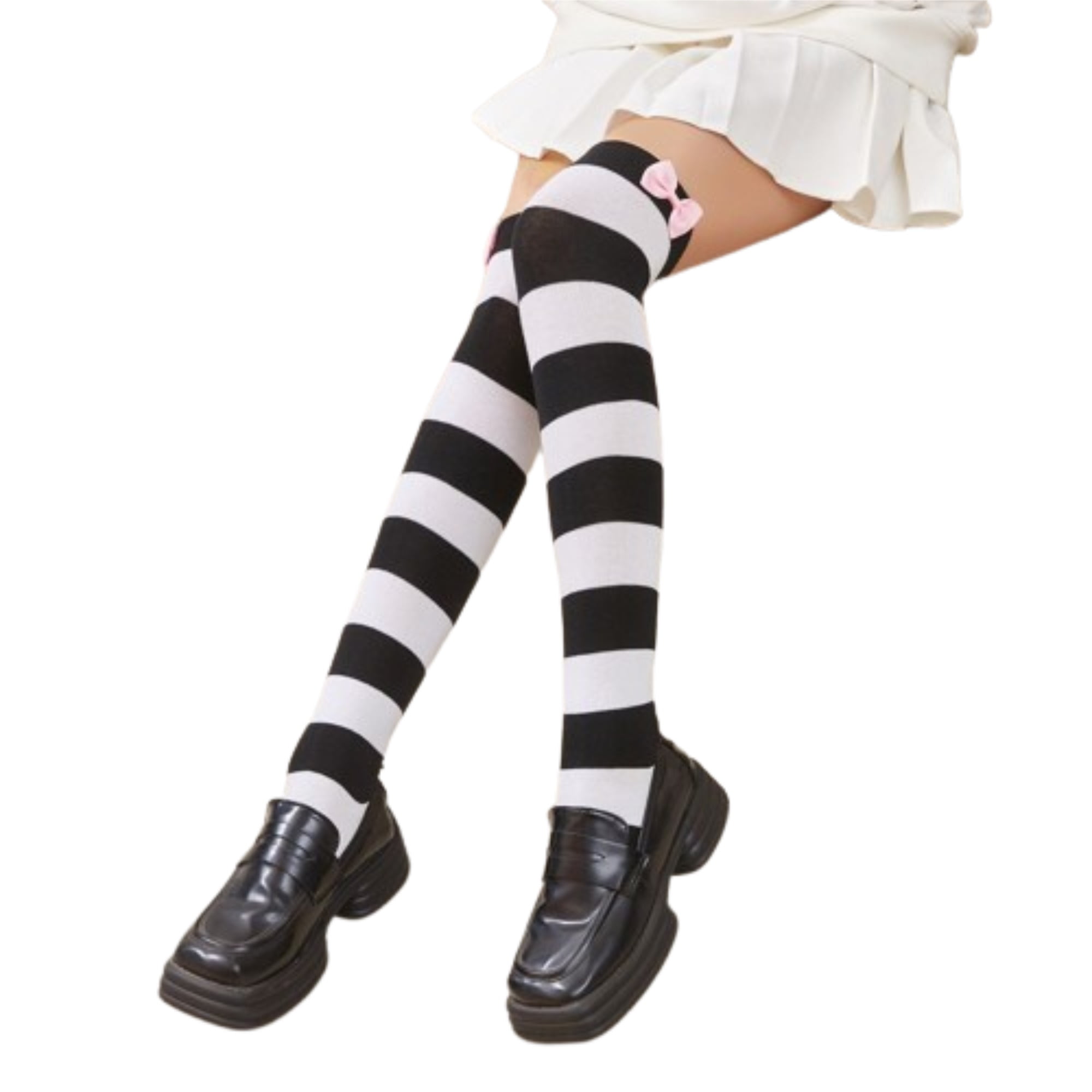 Co.MMehjri Women Long Stockings Cute Bowknot Stripe Thigh High Boot ...