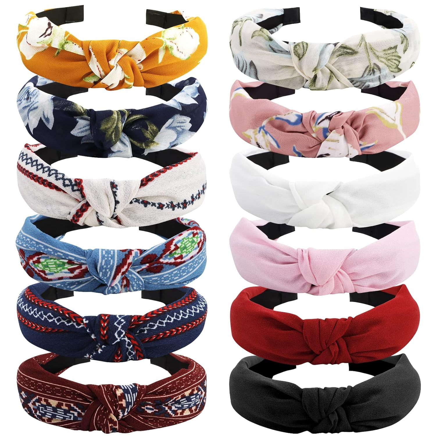 CoCoMangos 12 Pcs Womens Headbands Knotted Headbands for Women Wide Headbands Boho Bandeau Knot ...