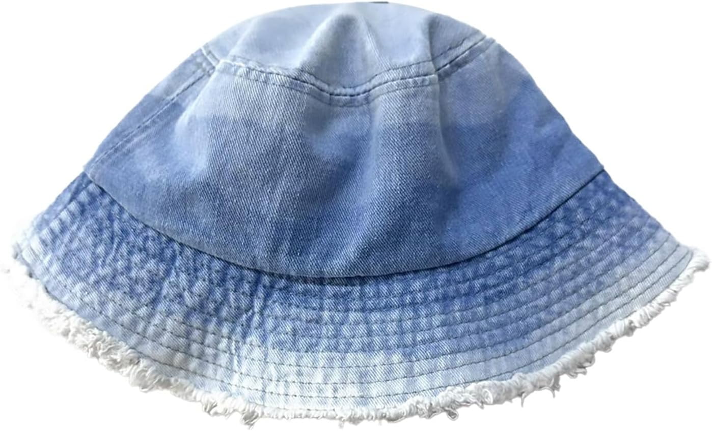 CoCoMangos Cotton Denim Frayed Bucket Hats for Women Patchwork ...