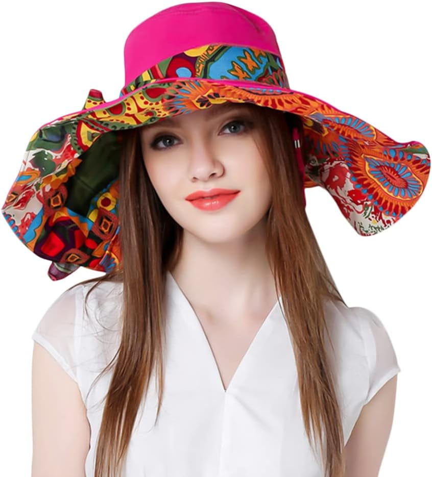 CoCoMangos Extra Large Brim Floppy Sun Hats for Women UPF 50+ UV Sun Protective Reversible ...