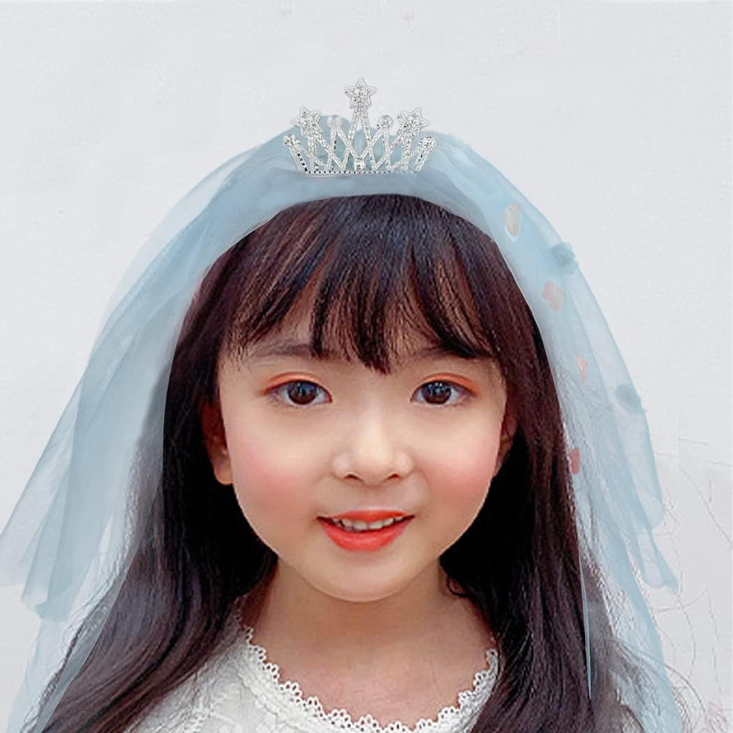 CoCoMangos Girls Flower Princess Tiara Veil Short 2 Tiers Costume Veils ...