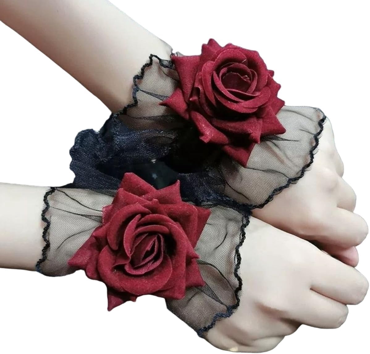 CoCoMangos Lolita Lace Gloves Fingerless Short Lace Wrist Cuff Black ...