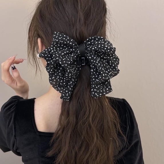 CoCoMangos Polka Dot Bow Hair Clip for Women Girls Black White Large ...