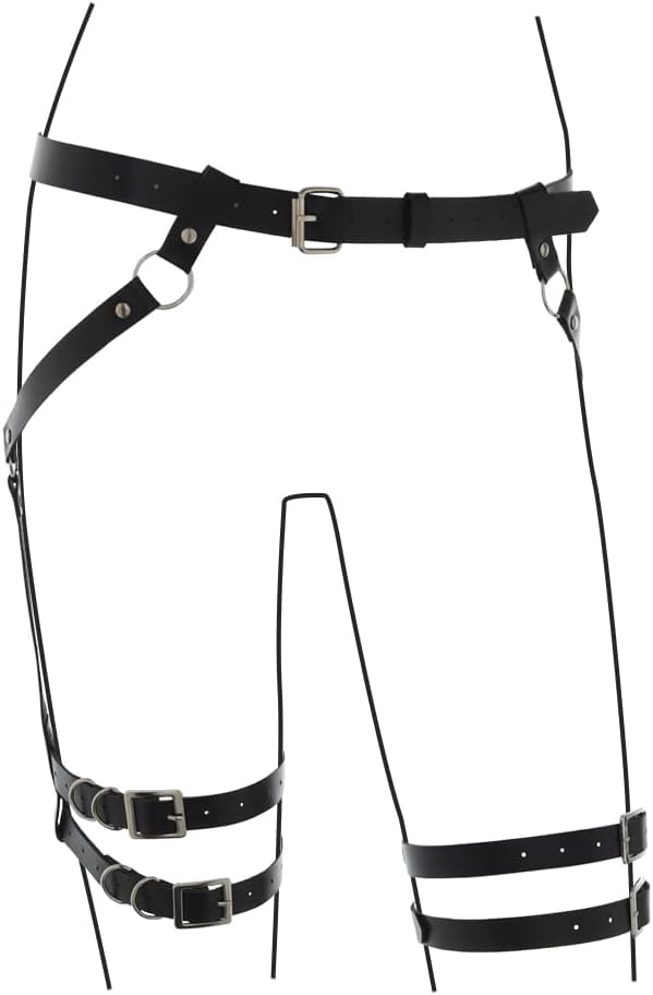 CoCoMangos Punk Leather Leg Chain Harness Red Belly Belt Adjustable ...