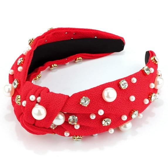 CoCoMangos Red Pearl Knotted Headbands - Rhinestone Crystal Hair ...