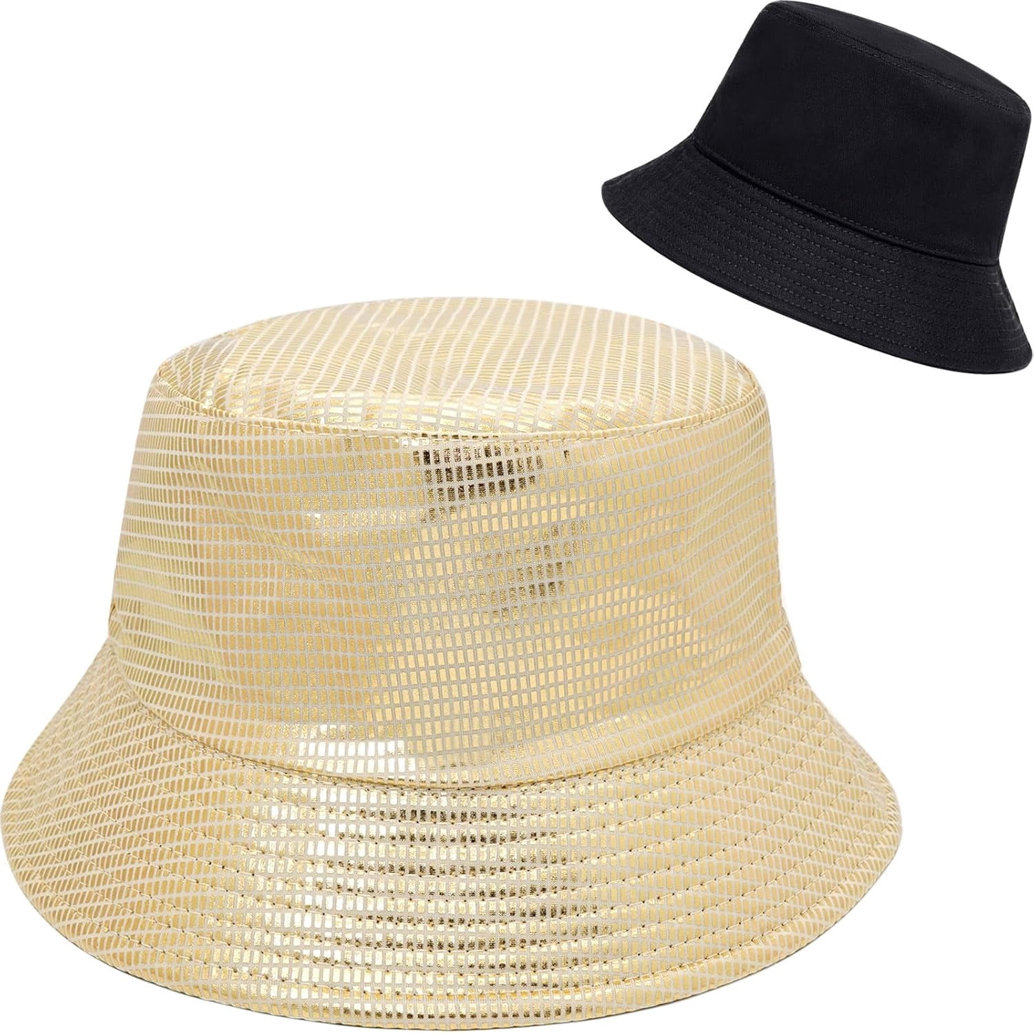 CoCoMangos Shiny Metallic Bucket Hat Reversible Beach Fisherman Hats ...