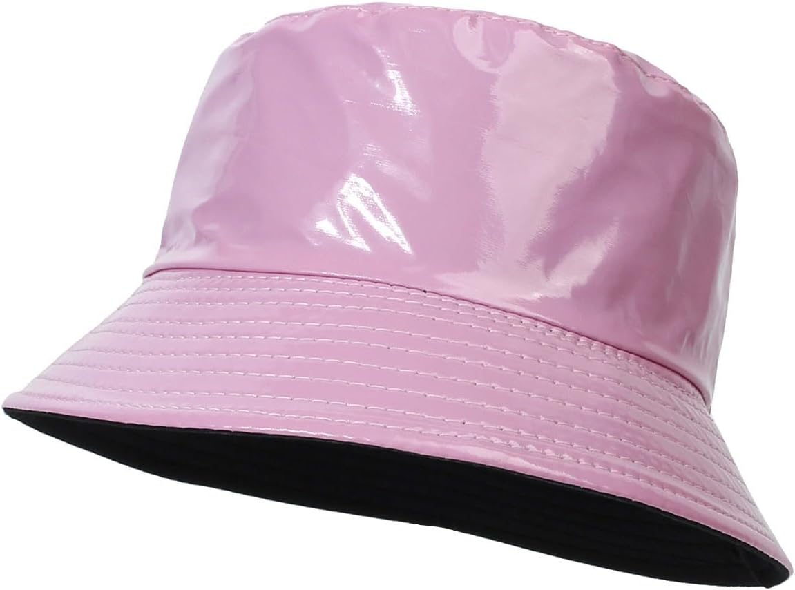 CoCoMangos Shiny PU Leather Bucket Hats for Women Trendy Solid Color ...