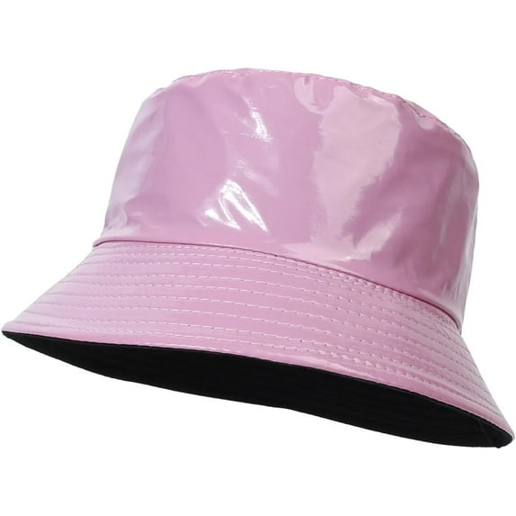 CoCoMangos Shiny PU Leather Bucket Hats for Women Trendy Solid Color ...