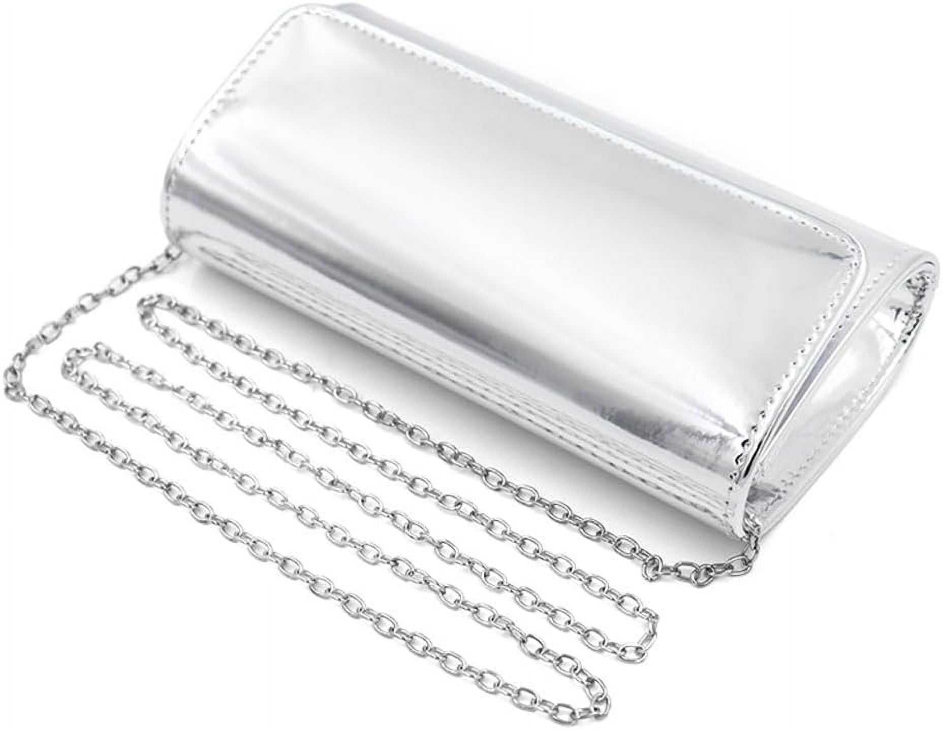 CoCoMangos Silver Metallic Purse Flap Dazzling Small Clutch Bag Evening ...