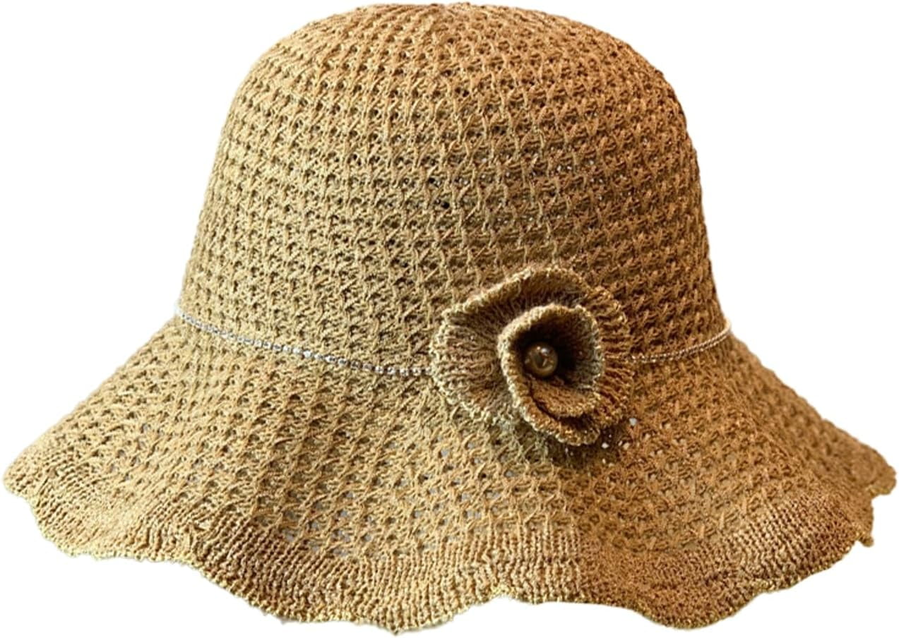 CoCoMangos Straw Hats for Women Floral Straw Sun Hat Ruffle Wide Brim ...