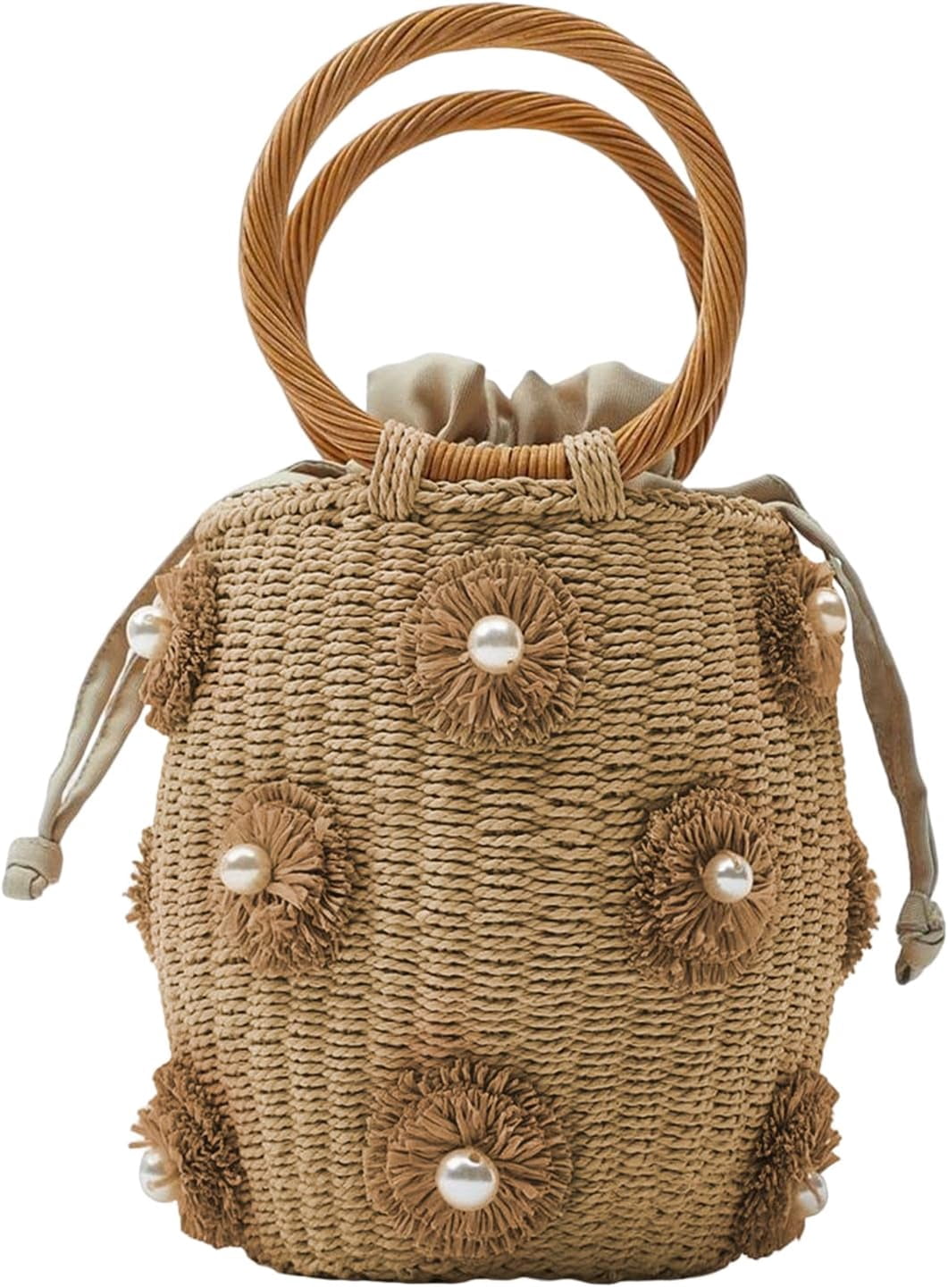 CoCoMangos Summer Straw Bag for Women Pearl Flower Bucket Tote Bag ...
