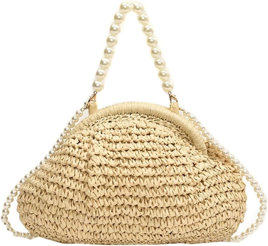 CoCoMangos Summer Straw Purses for Women Shell Pearl Shoulder Crossbody ...