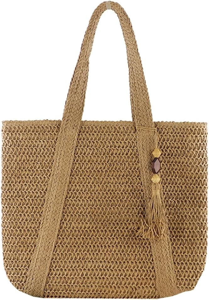CoCoMangos Tassel Straw Beach Tote Bag for Women Woven Large Beach ...