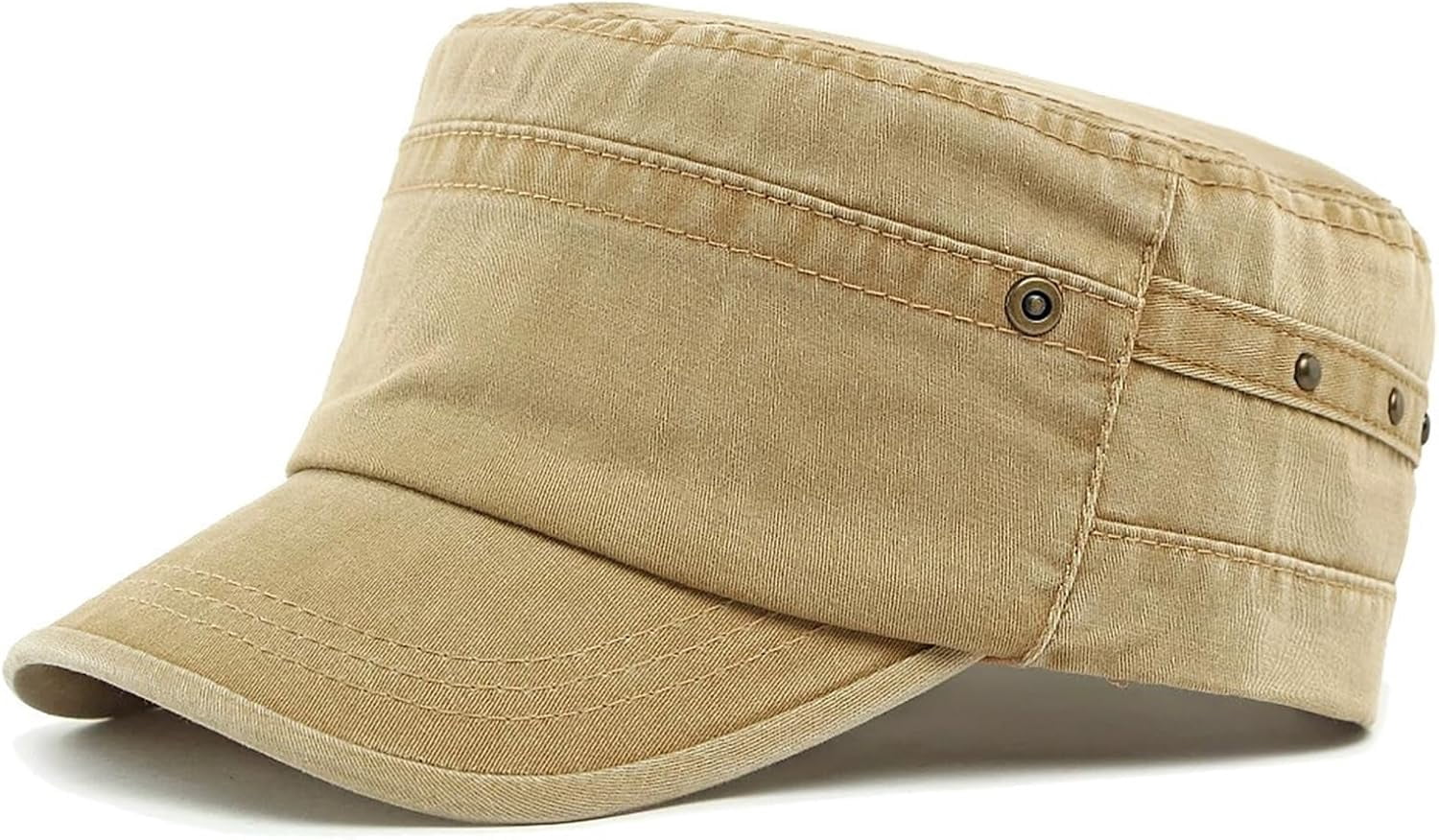 CoCoMangos Vintage Military Cadet Army Cap for Men Washed Cotton Flat ...