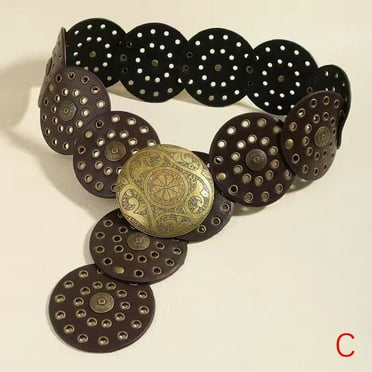 3 1/4" Wide Boho Oval Disc Concho Leather Disk Link Fashion Belt ...