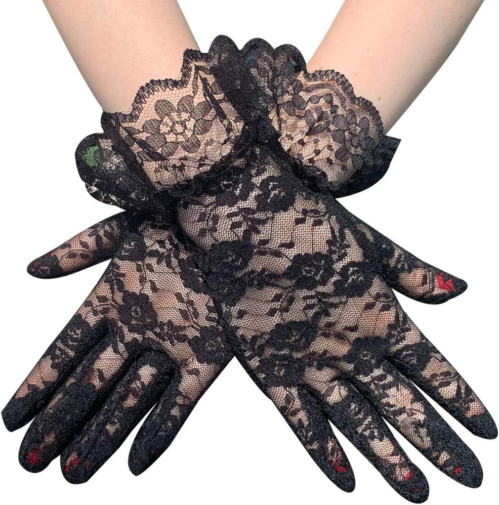 CoCoMangos Women Lace Gloves Sunblock Floral Gloves Short Mittens for ...
