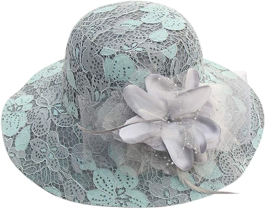 CoCoMangos Women's Church Bowler Hats with Flower Sun Protection Summer ...