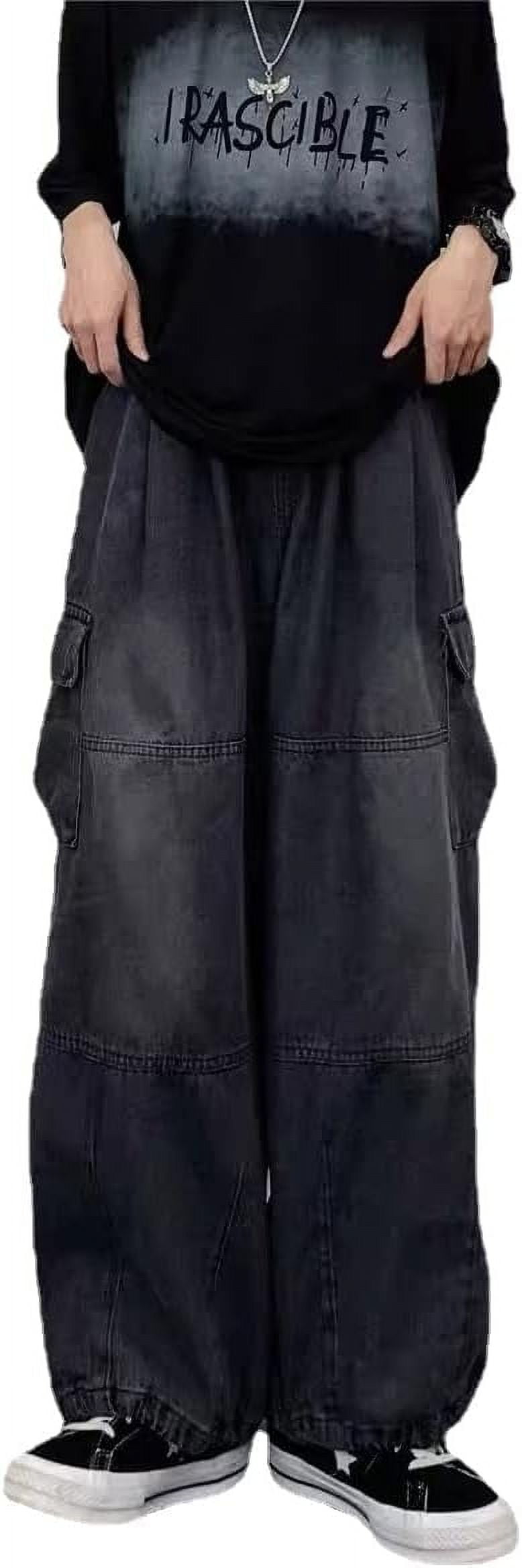 CoCoMangos Women's High Waist Cargo Jeans Y2K Grunge Wide Leg Denim ...