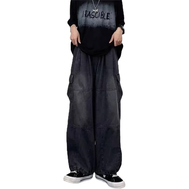 CoCoMangos Women's High Waist Cargo Jeans Y2K Grunge Wide Leg Denim ...