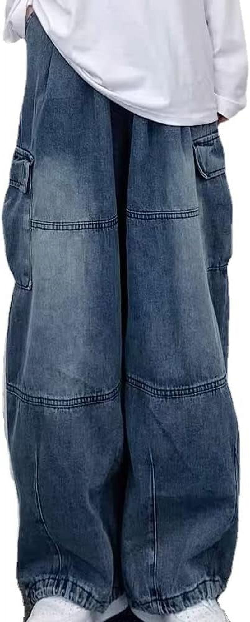 CoCoMangos Women's High Waist Cargo Jeans Y2K Grunge Wide Leg Denim ...