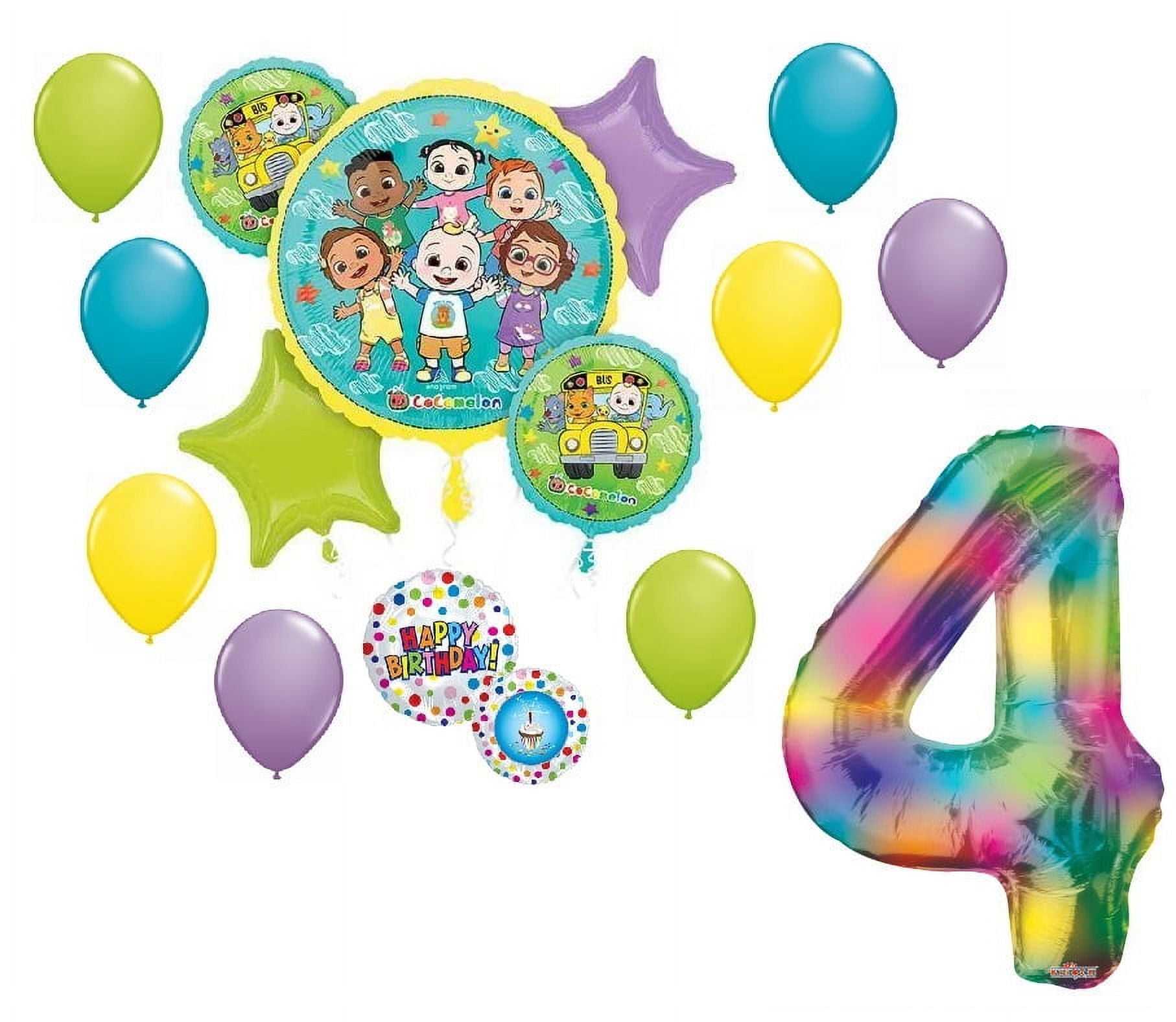 CoComelon 4th Birthday Party 15 Piece Supplies Balloon Bouquet ...