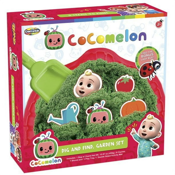 CoComelon Dig & Find Garden Set- 9 Piece Sand Activity for Kids with Reusable Tray, Shovel and ...