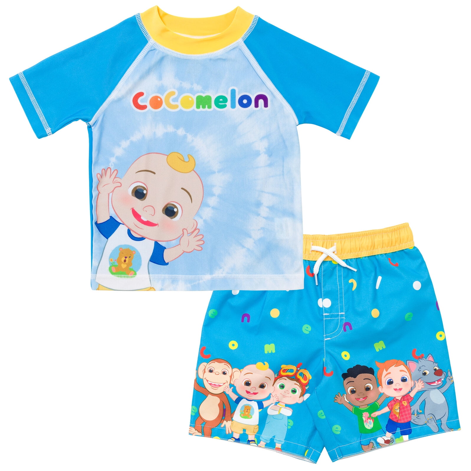 Walmart CoComelon Toddler's Swimwear Set: Rash Guard & Swim Trunks, Tie ...